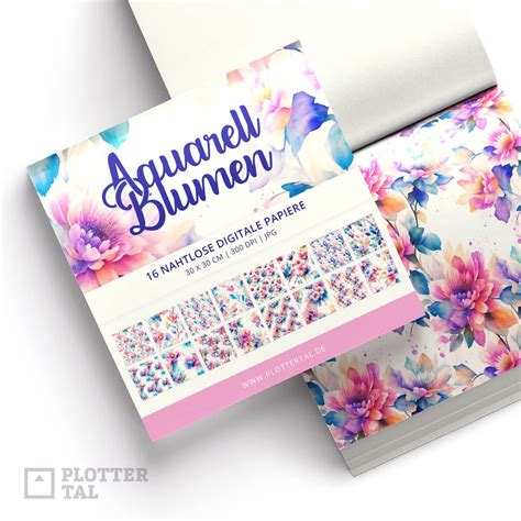 Digitales Papier Aquarell Blumen V2 Plottertal