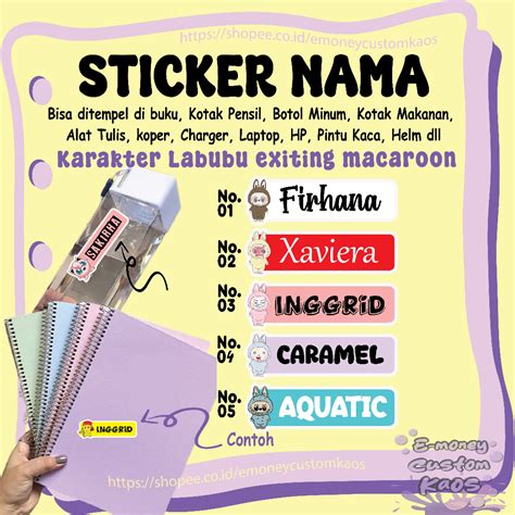 Jual Sticker Label Nama Labubu Exciting Macaron Cute Stiker Custom
