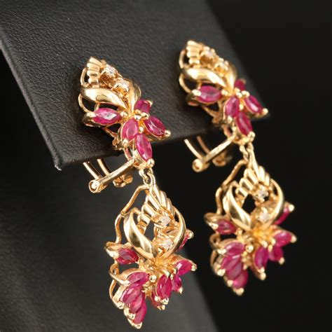 14k Ruby And Diamond Earrings Ebth