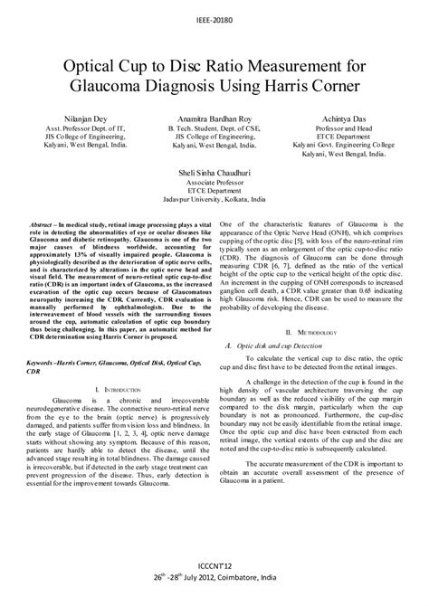 Pdf Optical Cup To Disc Ratio Measurement For Glaucoma Diagnosis