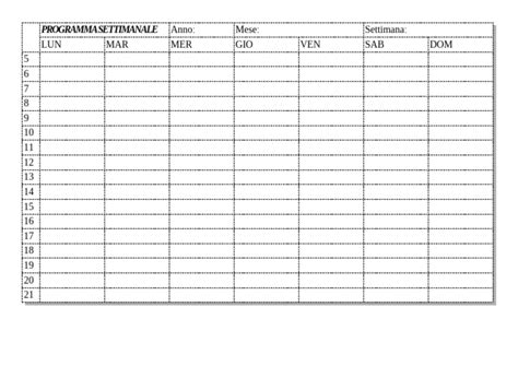 Tabella Per Programmazione Settimanale Pdf