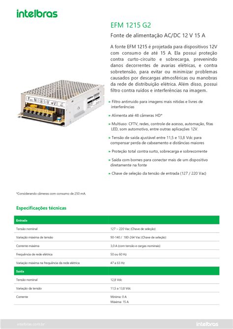 Fonte Conversor AC DC 12 8V 15A EFM 1215 G2 Intelbras