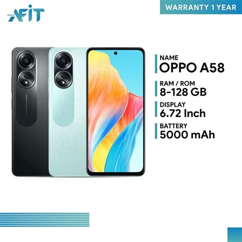 Oppo A58 6 128gb 8 128gb หน้าจอหยดน้ำ 6 72 นิ้ว กล้อง 50mp 2mp แบต