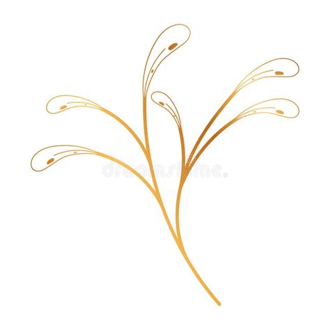 Gold Abstract Floral Stem With Smooth Flowing Lines Design Vector Stock