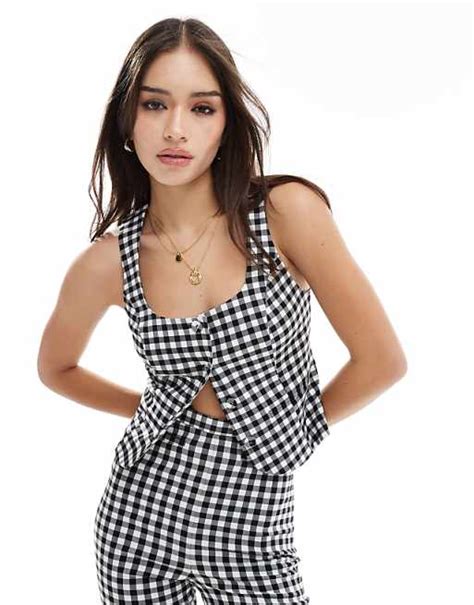 Asos Design Gilet De Tailleur à Encolure Dégagée Imprimé Vichy Asos