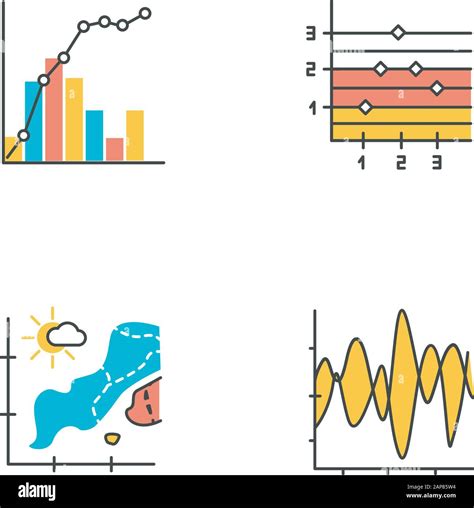 Chart And Graph Color Icons Set Temperature Map Point And Figure Chart Seismic Activity