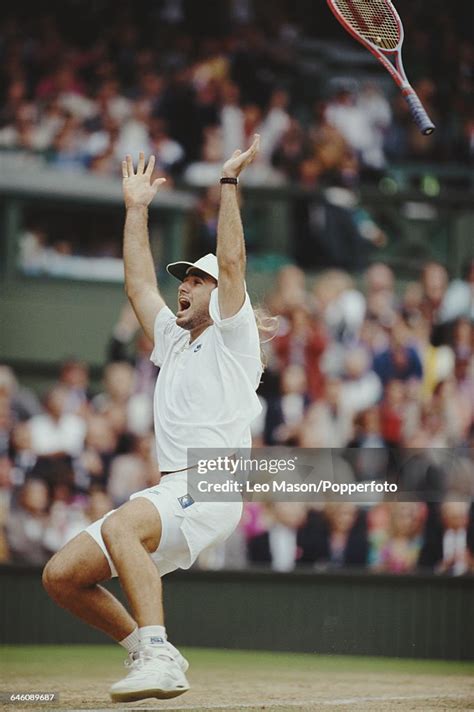 American Tennis Player Andre Agassi Pictured In Celebration After
