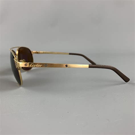 Cartier Gold Tone Bushed Metal Edition Santos Dumont Sunglasses For