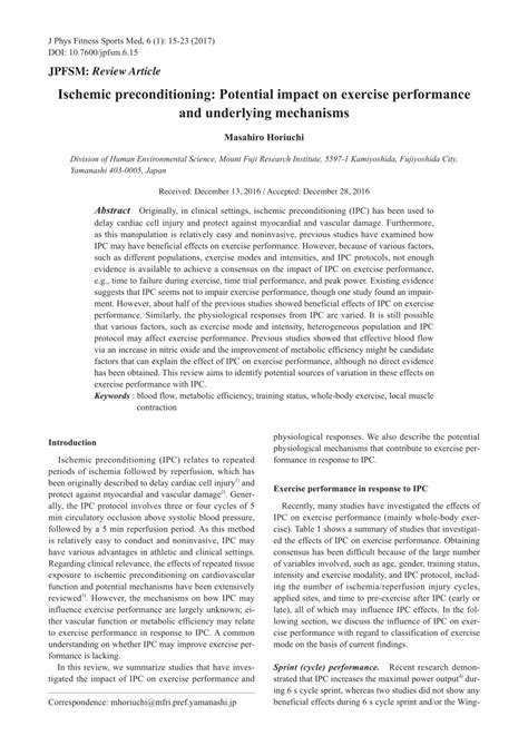 Pdf Ischemic Preconditioning Potential Impact On Exercise