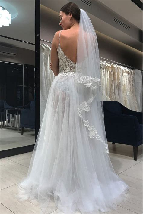 Spaghetti Strap Long Tulle Prom Dress With Lace Simple Backless Beach