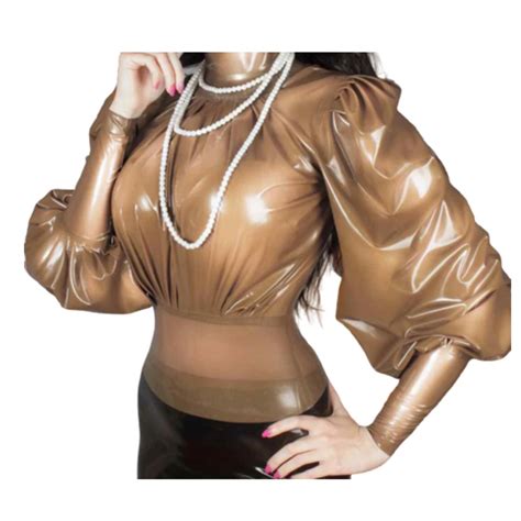 Latex Catsuit Tops Frauen Bluse Zur Ck Zip Lose Gummi Tops Angepasst 0