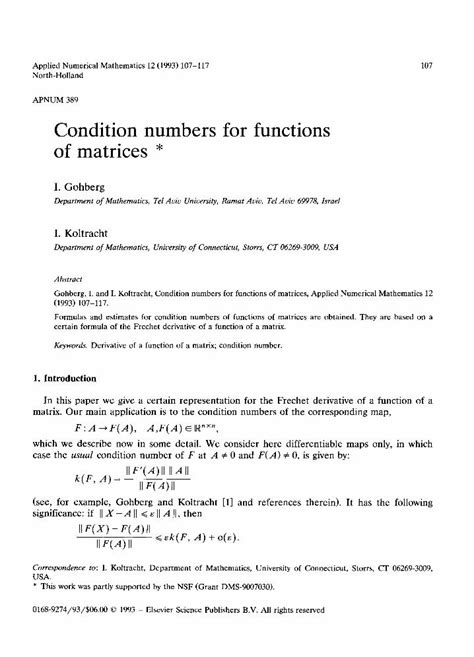 Pdf Condition Numbers For Functions Of Matrices Dokumentips