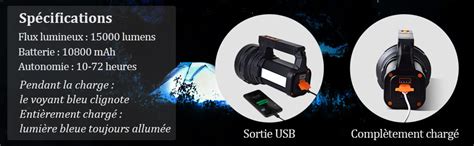 ERAY Lampe Torche LED Ultra Puissante 10800mAH 15000 Lumens Lampe De