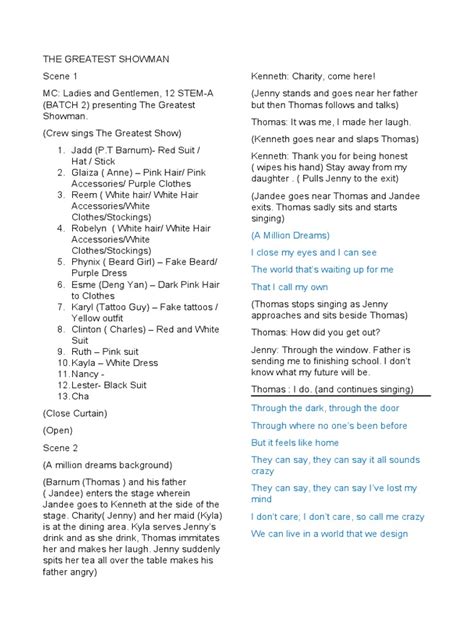 Greatest Showman Script Theater Pdf