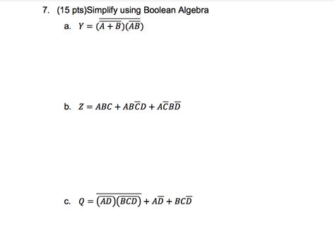Solved 7 15 Ptssimplify Using Boolean Algebra A Y A