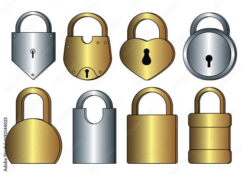Padlock Types Flat Sketch Vector Illustration Set Of Closed Pad Lock