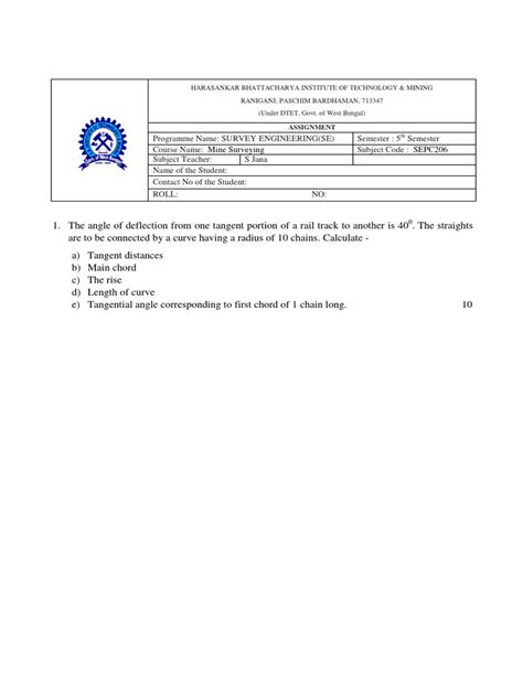 Mine Surveying Assignment Pdf
