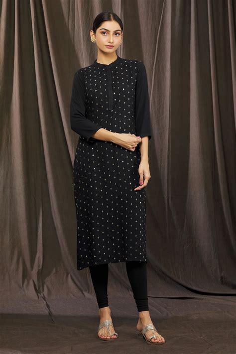 Buy Samyukta Singhania Black Rayon Sequin Work Kurta And Leggings Set