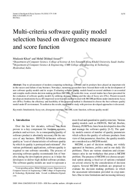 Pdf Multi Criteria Software Quality Model Selection Based On Divergence Measure And Score Function