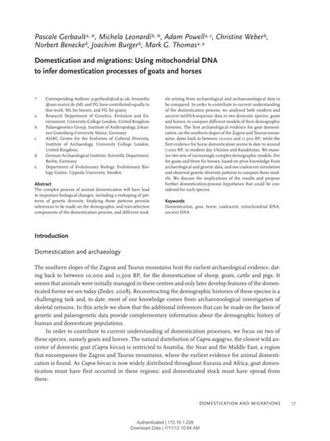 Pdf Domestication And Migrations Using Mitochondrial Dna To Infer Domestication Processes Of