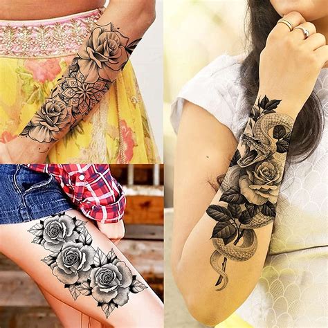 Coktak 59 Sheets Sexy 3d Rose Flower Temporary Tattoos For Women