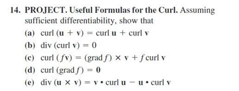 Solved PROJECT Useful Formulas For The Curl Assuming Chegg Com