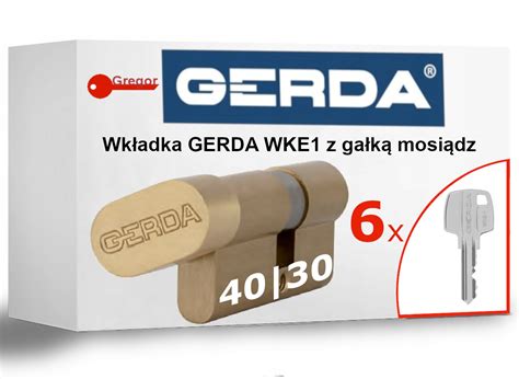 6 KLUCZY Wkładka zamek GERDA WKE1 G40 30 mosiądz z gałką 6 kluczy
