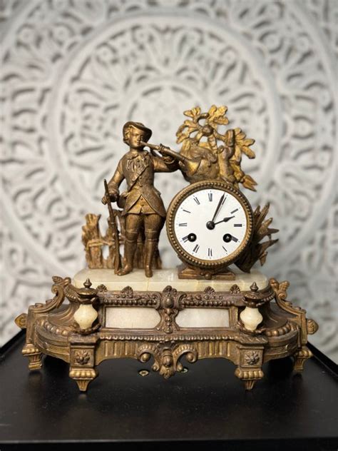 Figural Mantel Clock Antique Marble Spelter 1850 1900 Auction
