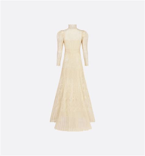 Длинное платье Кружево из смесового хлопка цвета экрю | DIOR