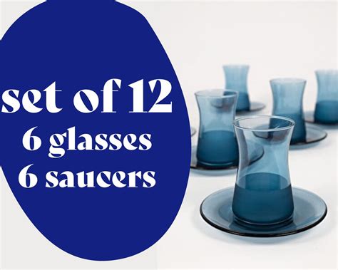 Set Of 12 Turkish Tea Glass And Saucer Kitchen Tableware Blue Turkish