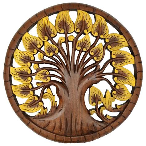Thai Holzschnitzerei Aus Teak Holz Bodhi Baum Des Lebens Ø 60cm
