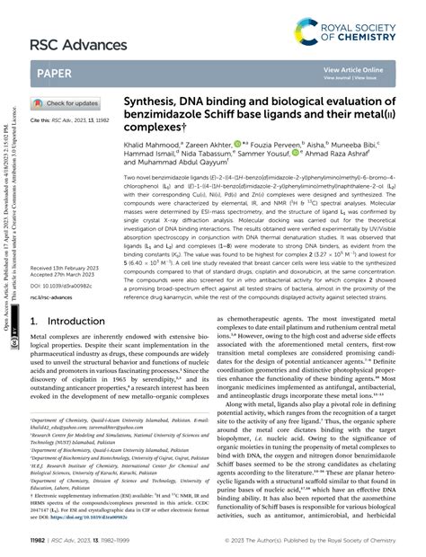 Pdf Synthesis Dna Binding And Biological Evaluation Of Benzimidazole