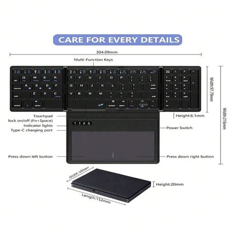 Jomaa Jomaa Leather Foldable Wireless Keyboard Full Size Large Touchpad