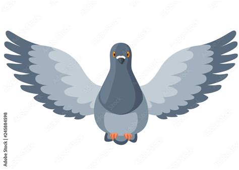 Pigeon Bird Flying Pigeon Flaps Its Wings Flat Cartoon Character