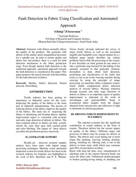 Pdf Fault Detection In Fabric Using Classification And Automated Approach