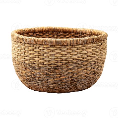 Handmade Woven Basket With Natural Fibers Isolated On Transparency