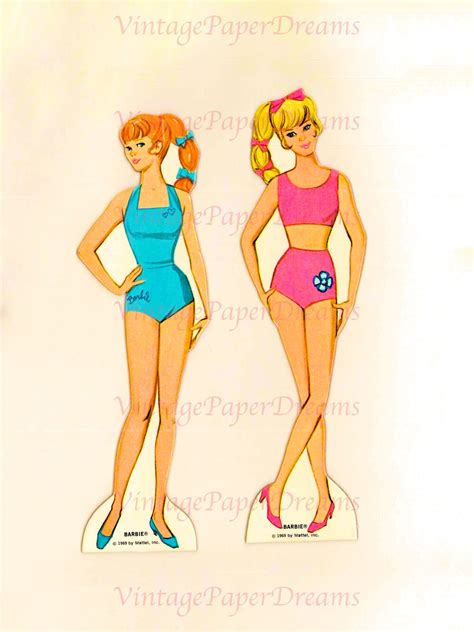 Barbie Paper Doll Printable Pdf Mod Barbie Paper Doll Vintage 60s 1960s