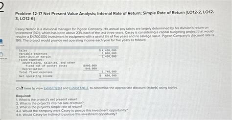 Solved Problem Net Present Value Analysis Internal Chegg Com