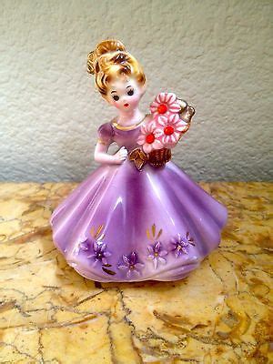 VINTAGE JOSEF ORIGINALS JULY BIRTHDAY GIRL FIGURINE Black Eyes