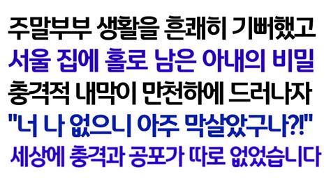 실화사연 주말부부 생활을 흔쾌히 기뻐했고 서울 집에 홀로 남은 안내의 비밀 충격적 내막이 만천하에 드러나자 세상에 충격과 공포가