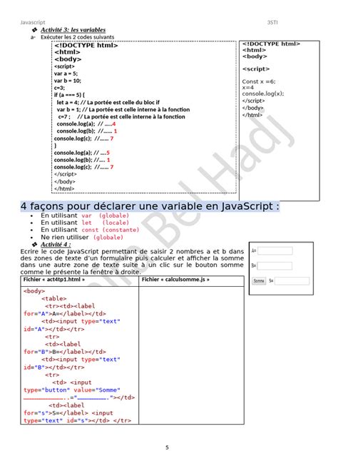 Variables Et Structures En Javascript Pdf Javascript
