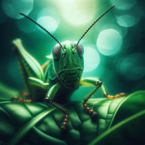 Premium Photo Green Grasshopper On A Green Background Ai Generated