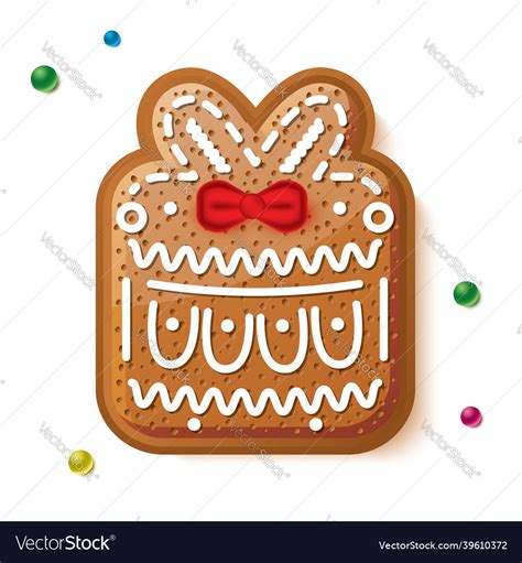 Gingerbread Gift Box Isolated On White Christmas Vector Image