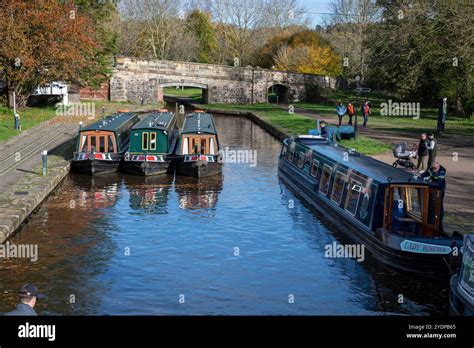 Canal Boats In Trevor Basin On The Llangollen Canal In Wales Stock