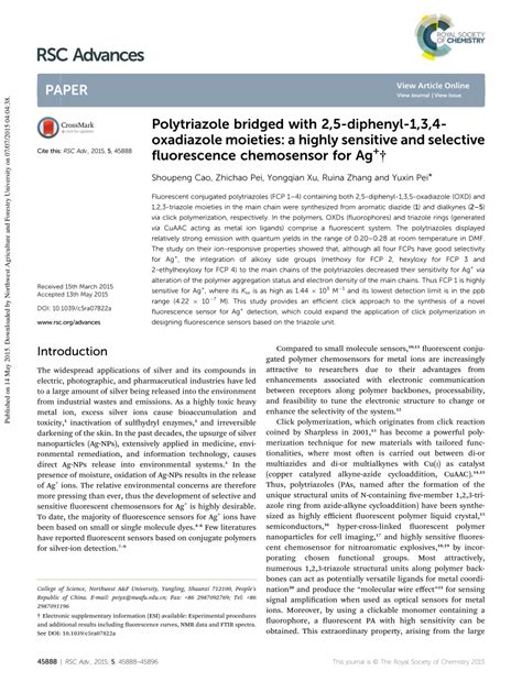 Pdf Polytriazole Bridged With 25 Diphenyl 134 Oxadiazole Moieties