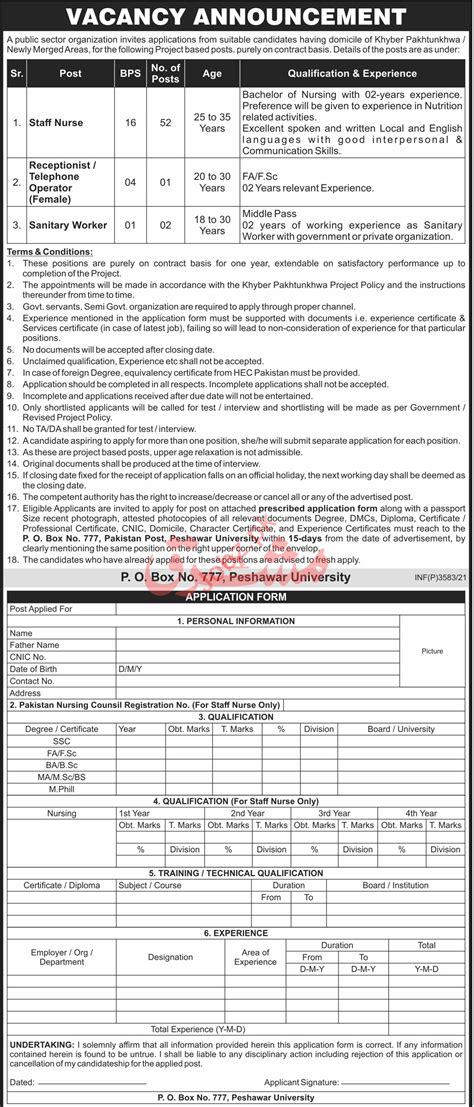 Public Sector Organization Peshawar Jobs 2021 Staff Nurse 2024 Job