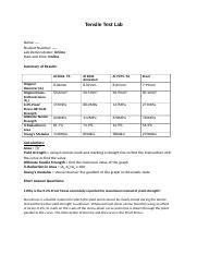 Tensile Test Lab23 Tensile Test Lab Name Babe Number Lab Demonstrator Online