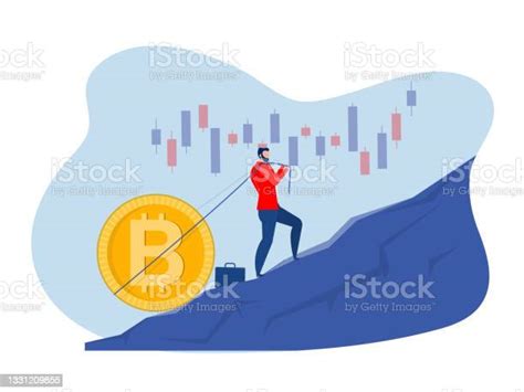 비트 코인 오르막 성장 소득 저축 투자를 운반하는 사업가 부의 상징 플랫 스타일로 벡터 그림 개념에 대한 스톡 벡터 아트 및