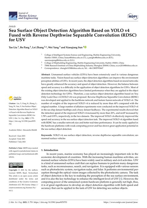 Pdf Sea Surface Object Detection Algorithm Based On Yolo V4 Fused