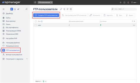 Создание Ftp пользователей в Ispmanager